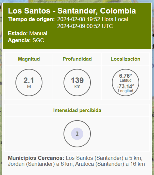 Temblor HOY en Colombia, 9 de febrero: Epicentro y magnitud del último sismo, según el SGC ...